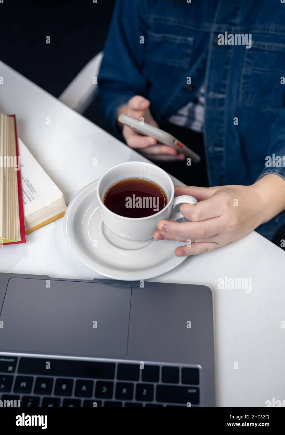 Study with cup of tea hi-res stock photography and images - Alamy