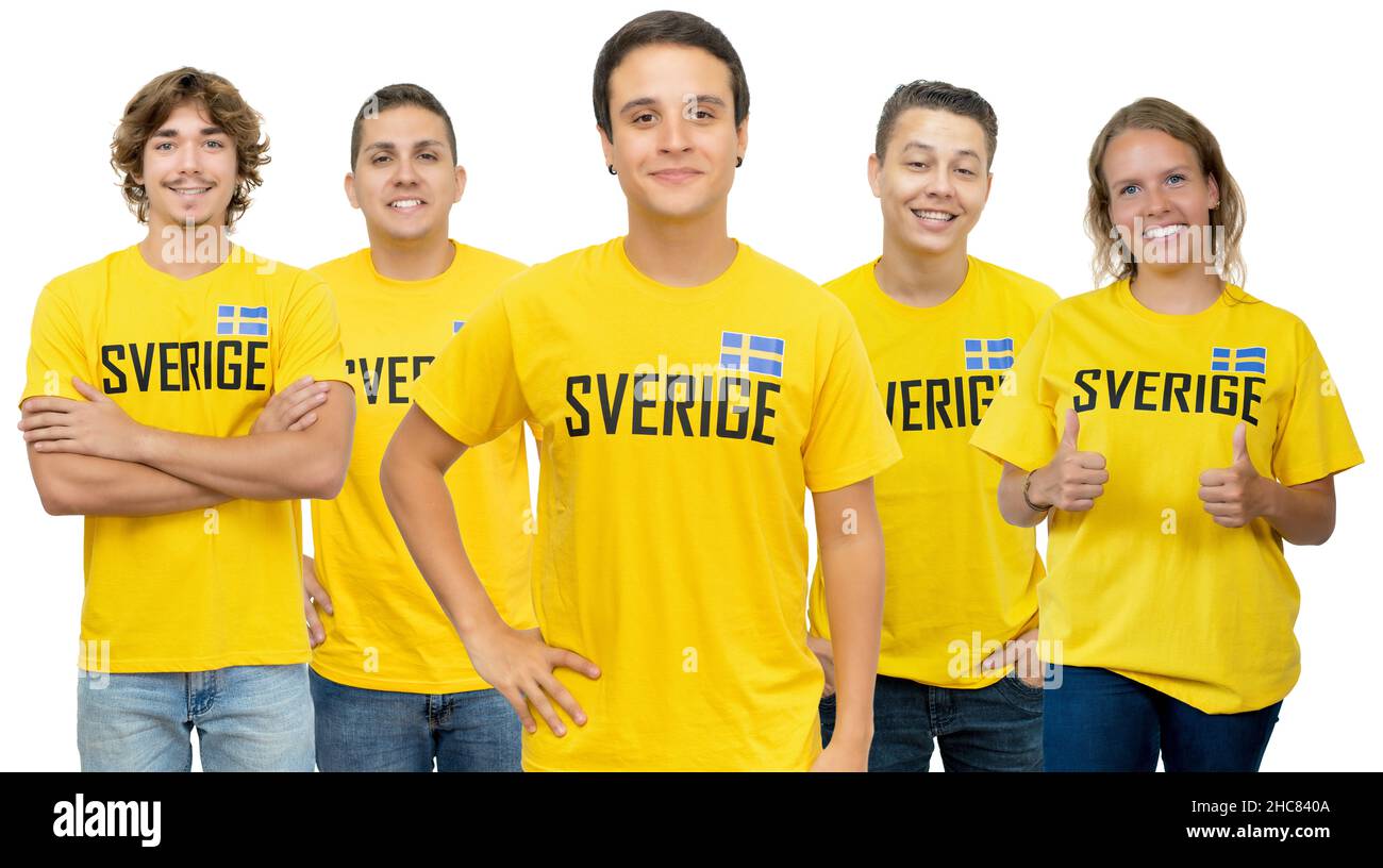 Young football fan from Sweden with group of swedish supporters ...