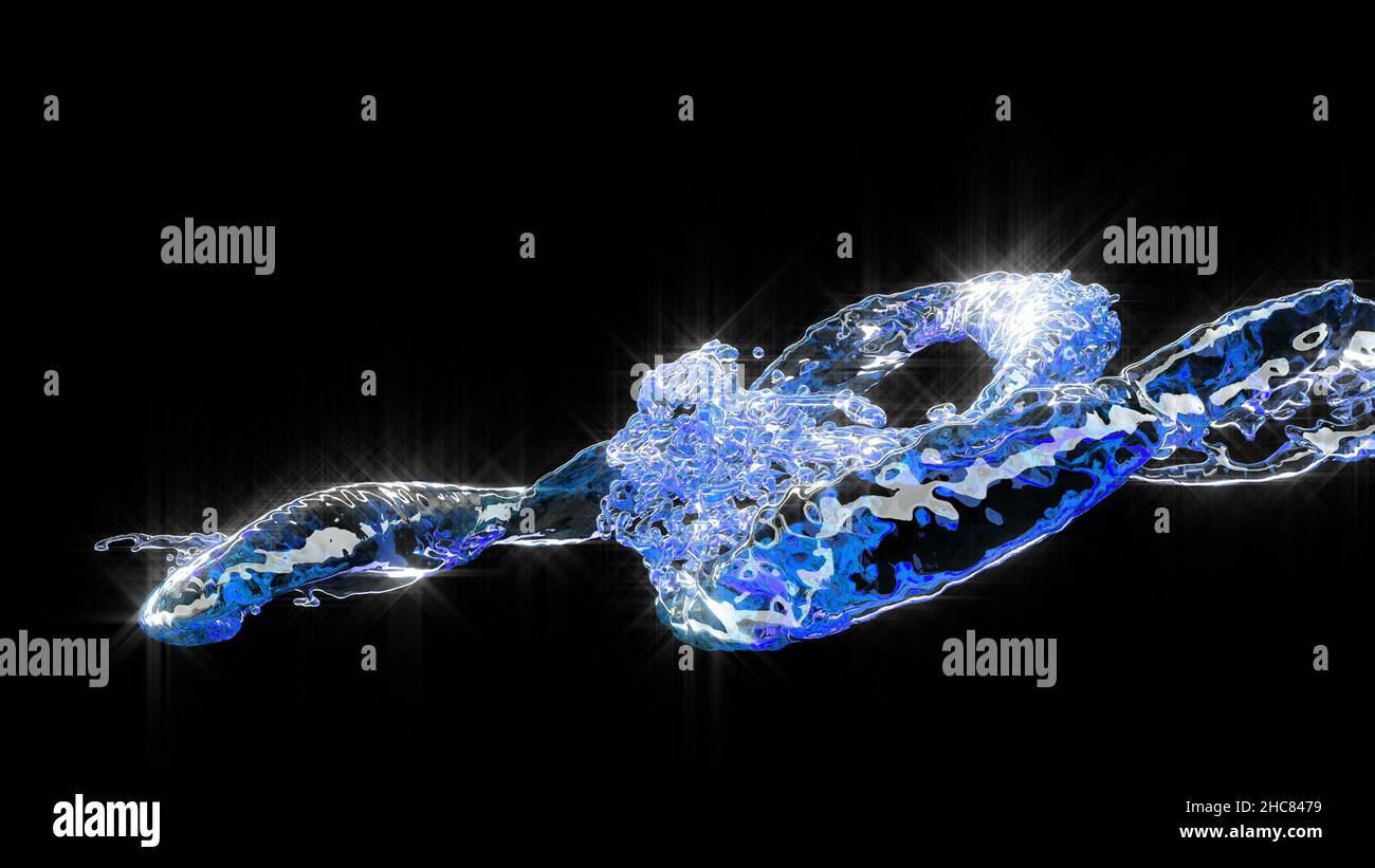 Blue liquid stream flow on black Nature background art fluid 3d render ...