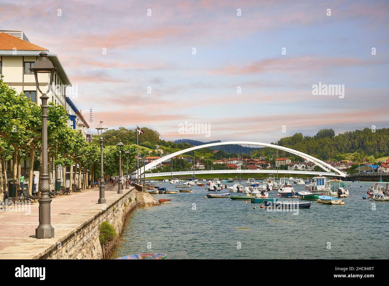 residential area, pedestrian bridge and small pleasure boats, Plencia ...