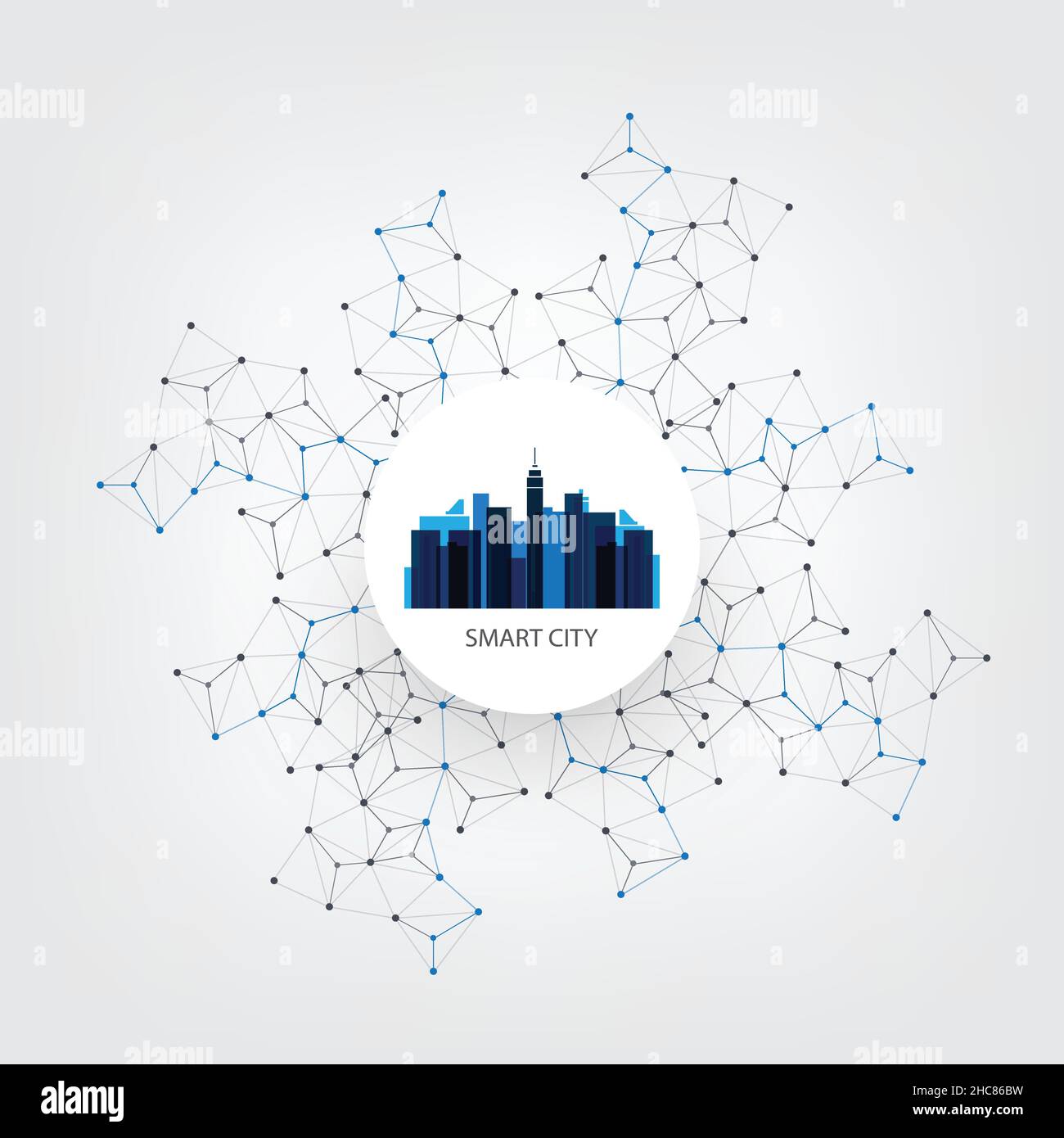 Blue Smart City Design Concept with Icons - Digital Network Connections ...