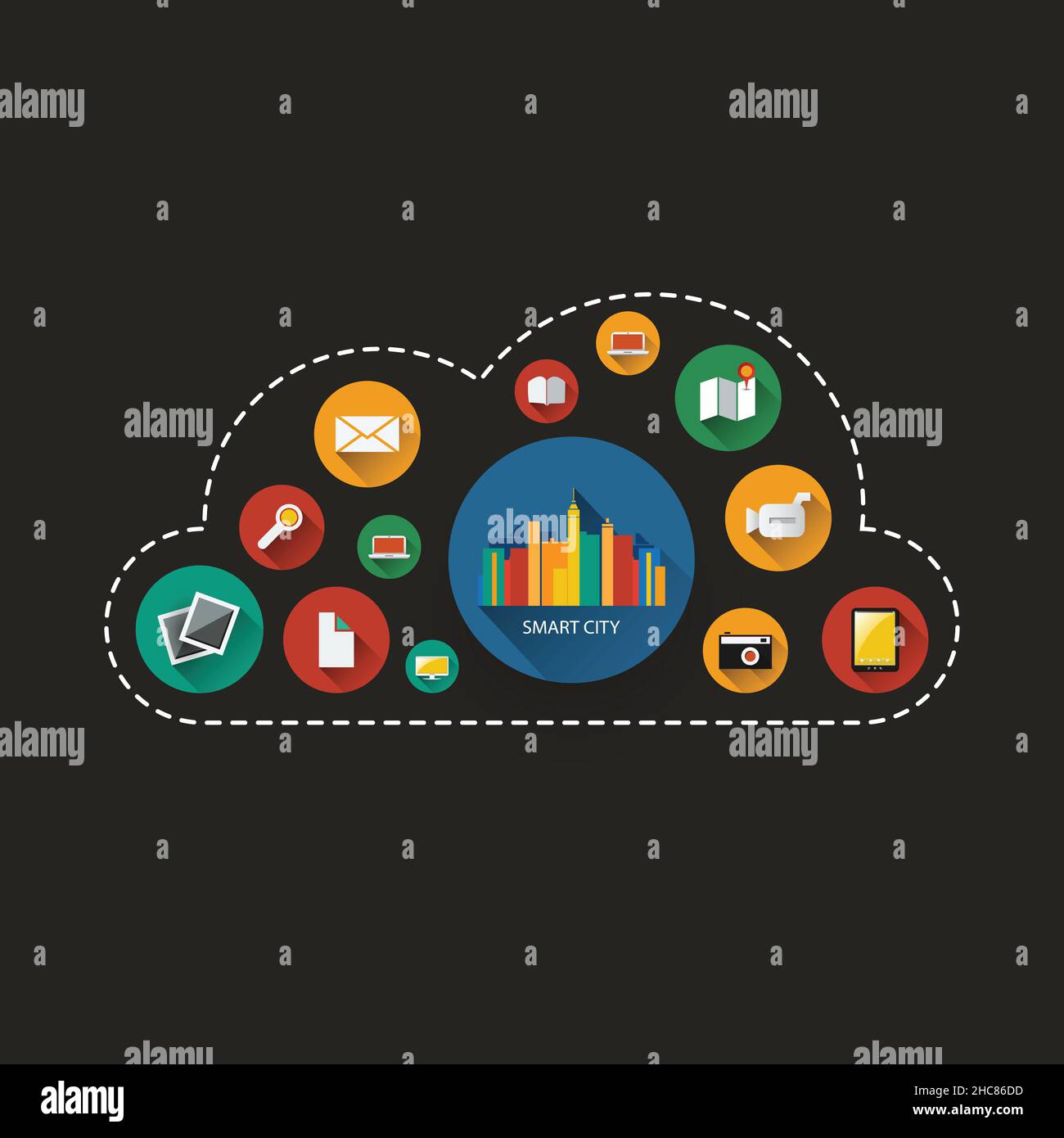 Dark Smart City Design Concept - Digital Network Connections ...