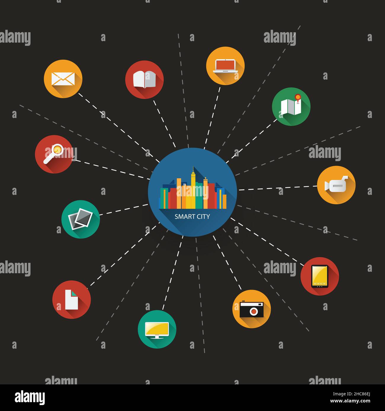 Dark Smart City Design Concept - Digital Network Connections ...