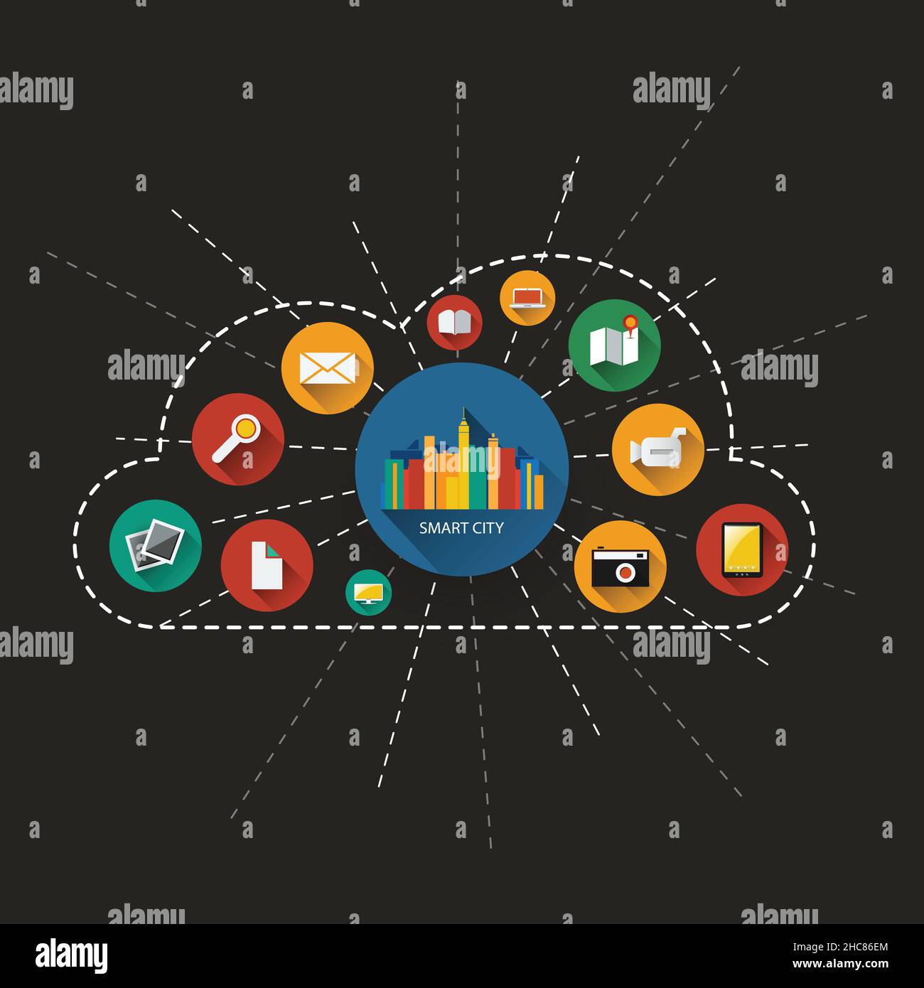 Dark Smart City Design Concept - Digital Network Communication ...
