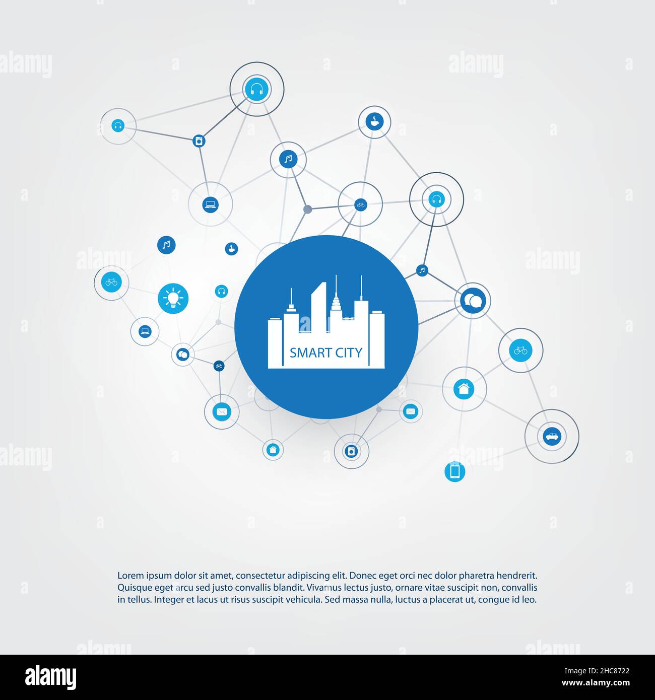 Smart City, Cloud Computing Design Concept with Icons - Digital Network Connections, Technology ...