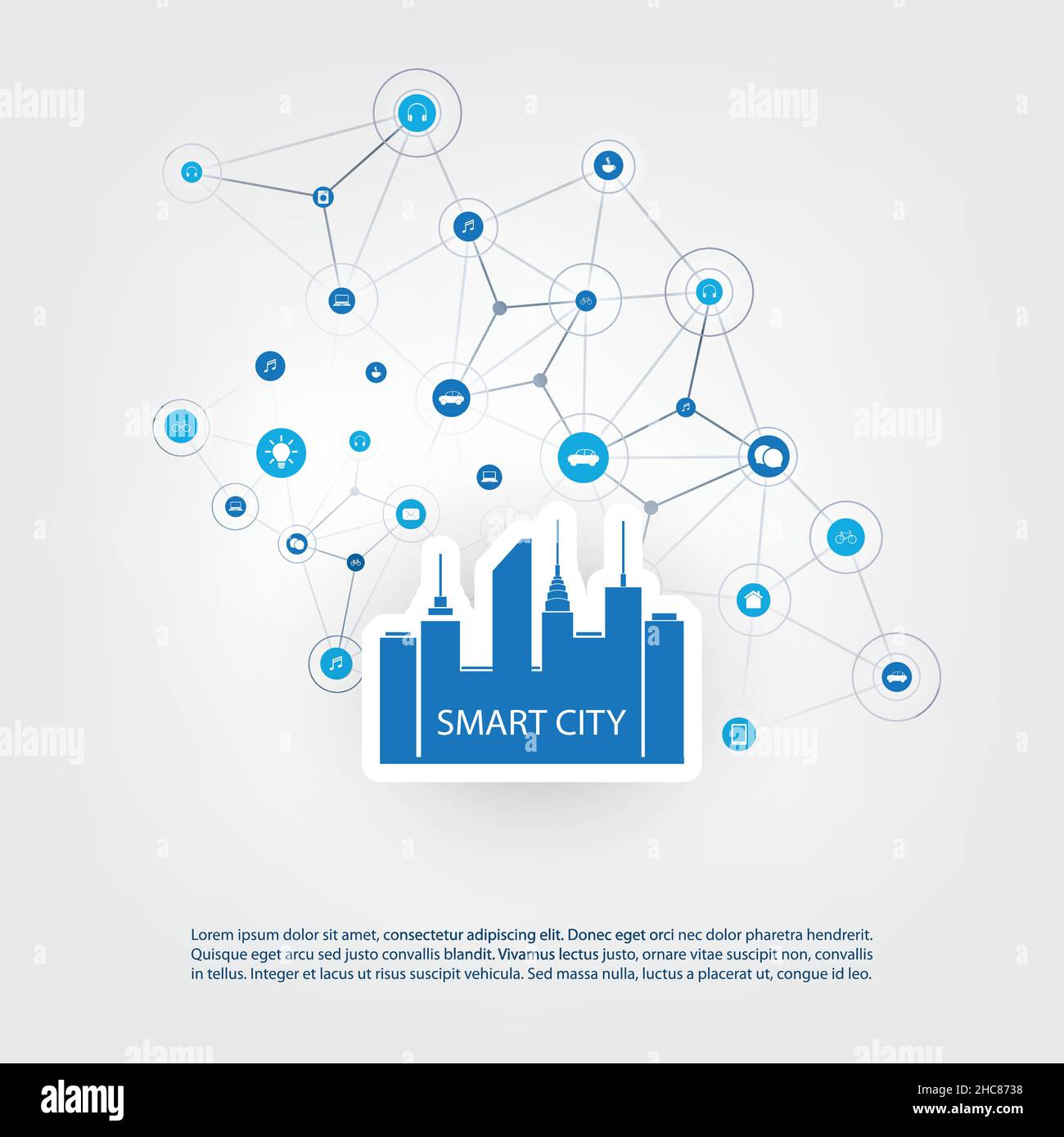 Smart City, Cloud Computing Design Concept with Icons - Digital Network Communication, Smart ...
