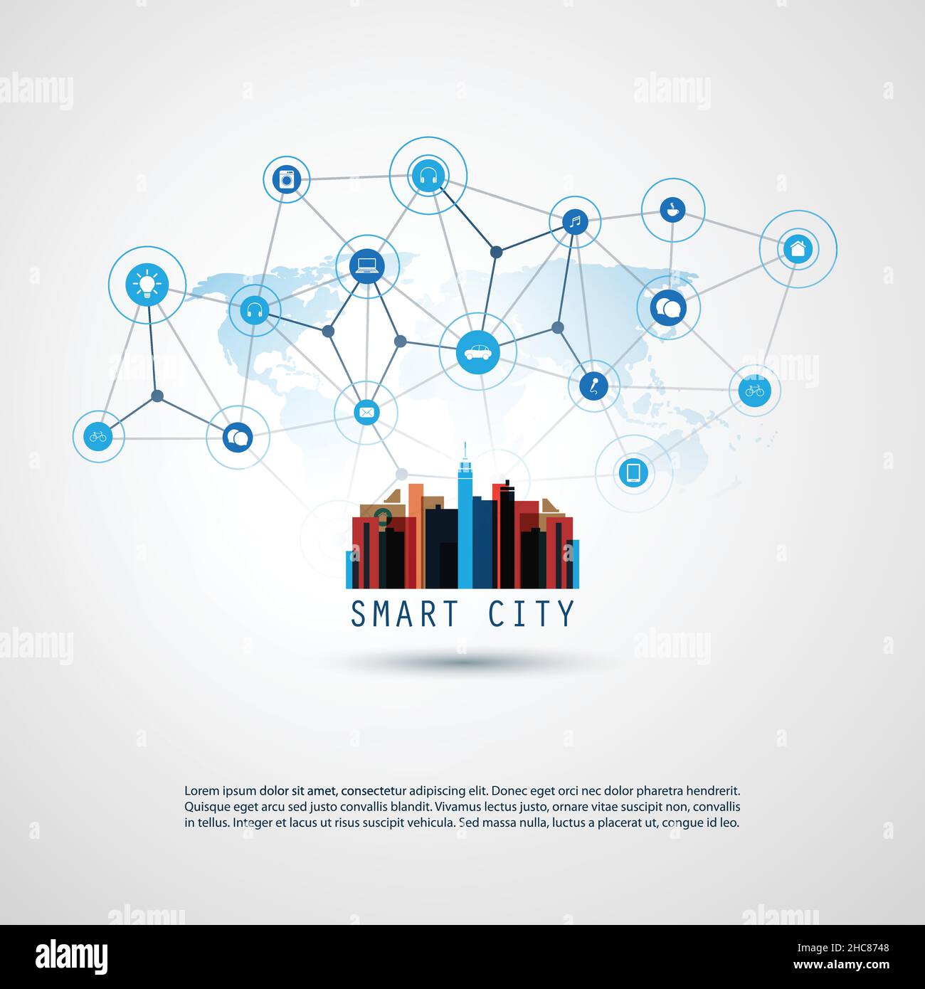 Colorful Smart City, Cloud Computing Design Concept with Icons - Digital Network Connections ...