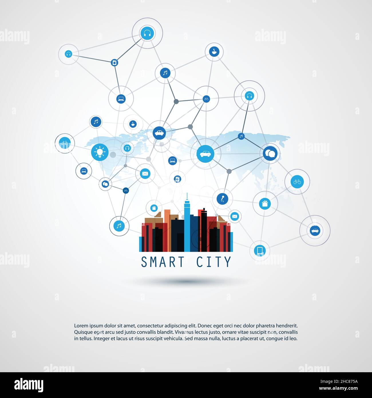 Colorful Smart City, Cloud Computing Design Concept with Icons - Digital Network Connections ...