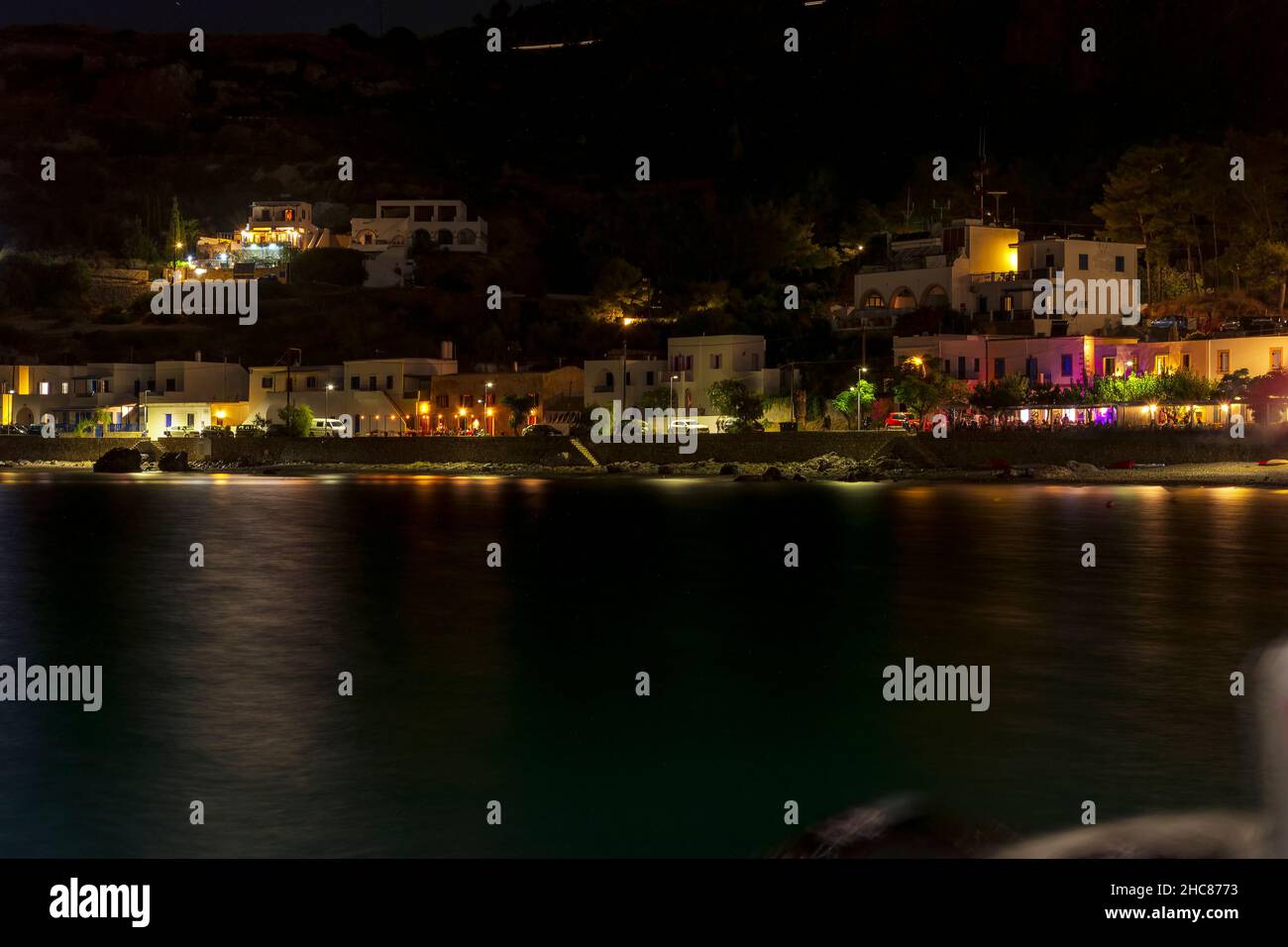 Kapsali bay and village at night, Kithira island, Greece Stock Photo ...