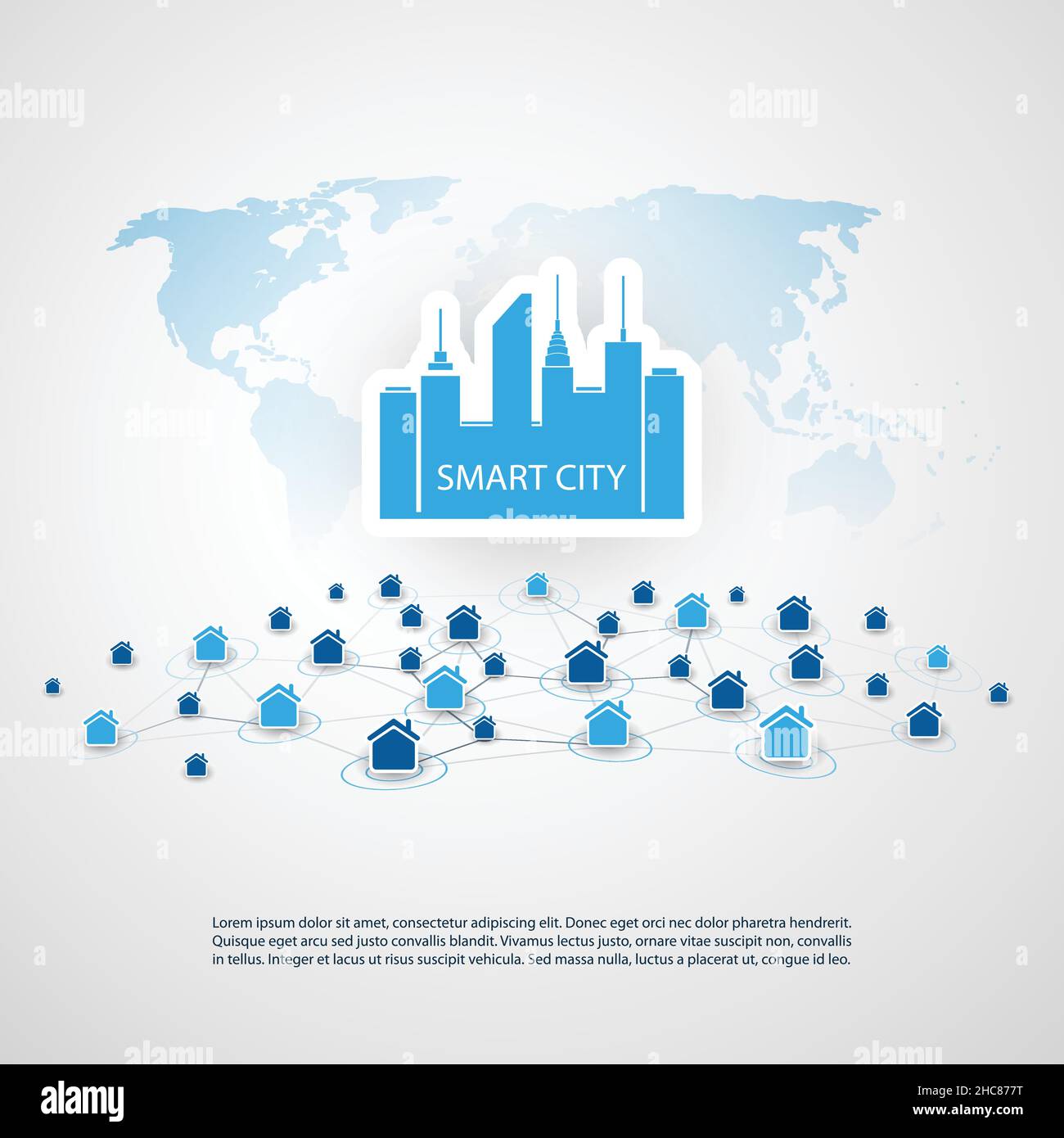 Colorful Smart City, Cloud Computing Design Concept with Icons - Digital Network Communication ...