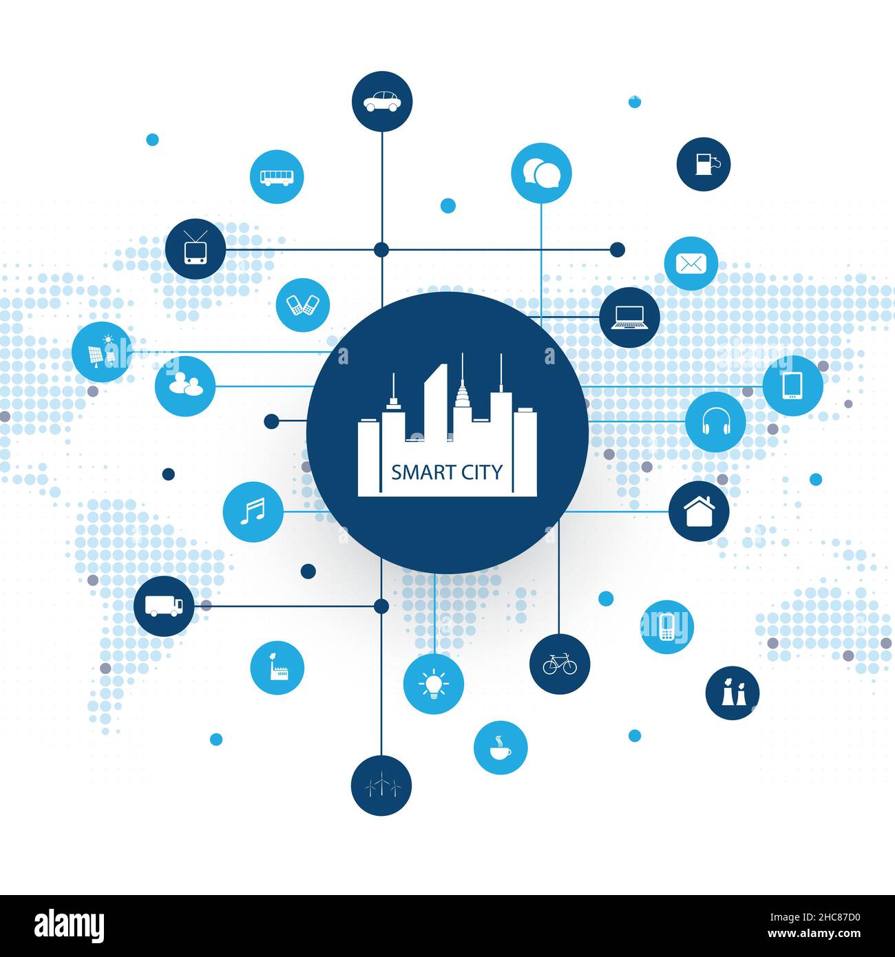 Smart City, Cloud Computing Design Concept with Icons - Digital Network Connections, Technology ...