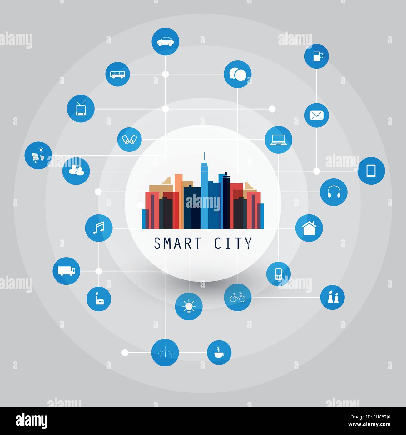 Colorful Smart City, Cloud Computing Design Concept with Icons ...
