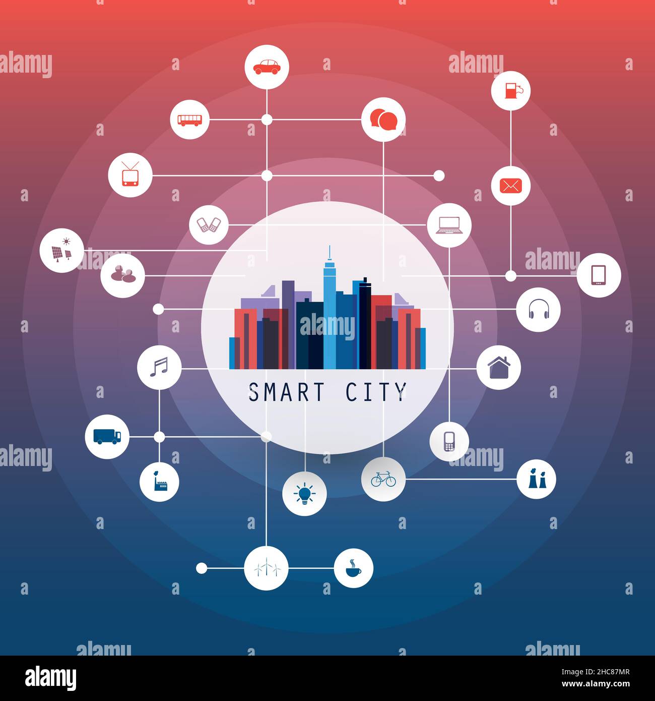 Colorful Smart City, Cloud Computing Design Concept with Icons - Digital Network Connections ...