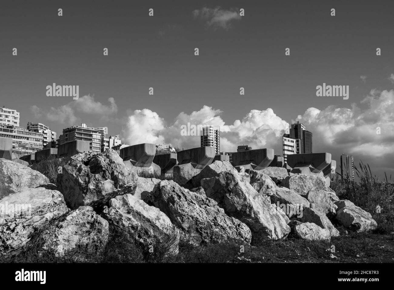 Seaside view of Beirut's, Raouche skyline as seen from the shore ...