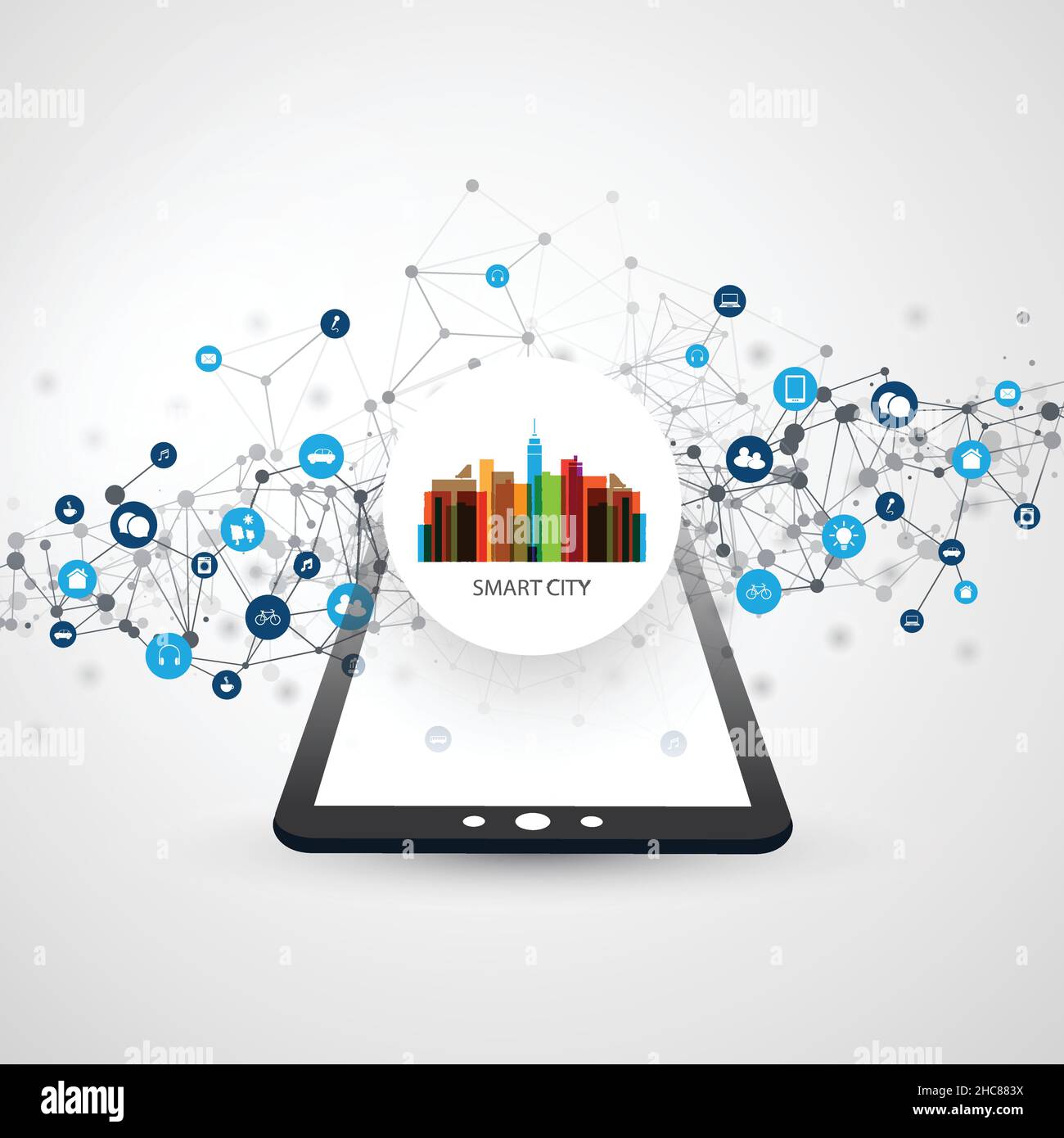 Colorful Smart City, Cloud Computing Design Concept with Icons - Digital Network Connections ...