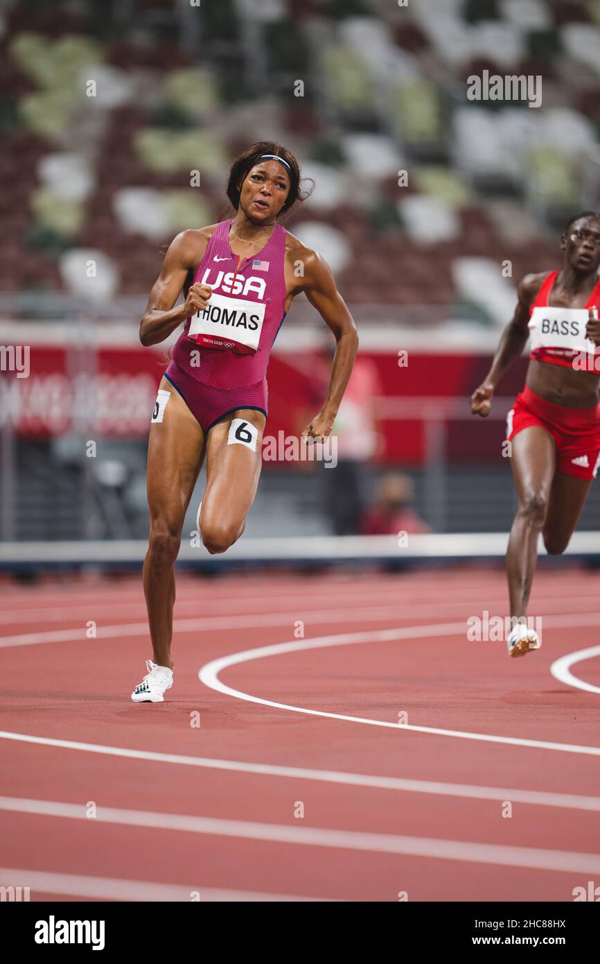 Gabrielle Thomas participating in the semi-final of the 200 meters of ...