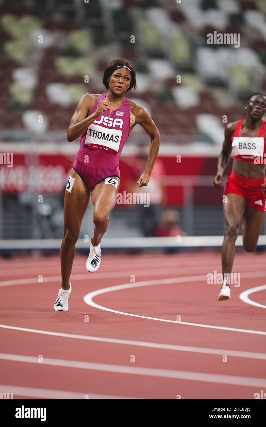 Gabrielle Thomas participating in the semi-final of the 200 meters of ...