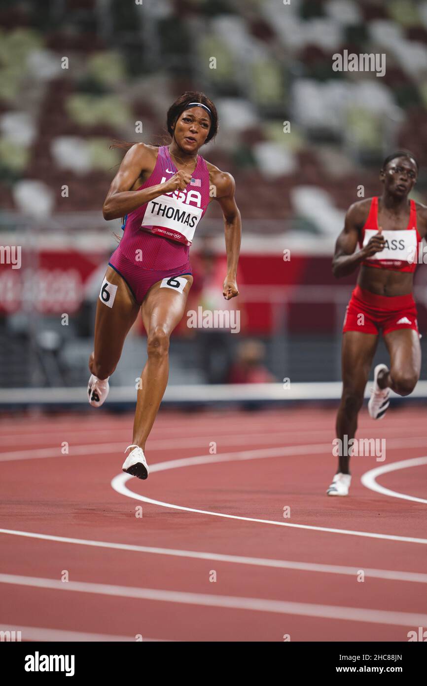 Gabrielle Thomas participating in the semi-final of the 200 meters of ...