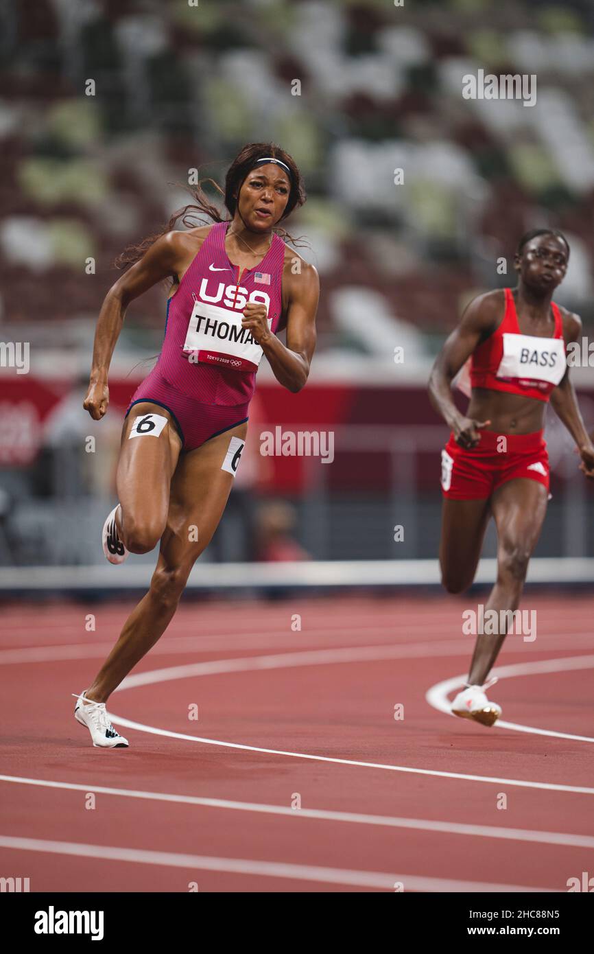 Gabrielle Thomas participating in the semi-final of the 200 meters of ...