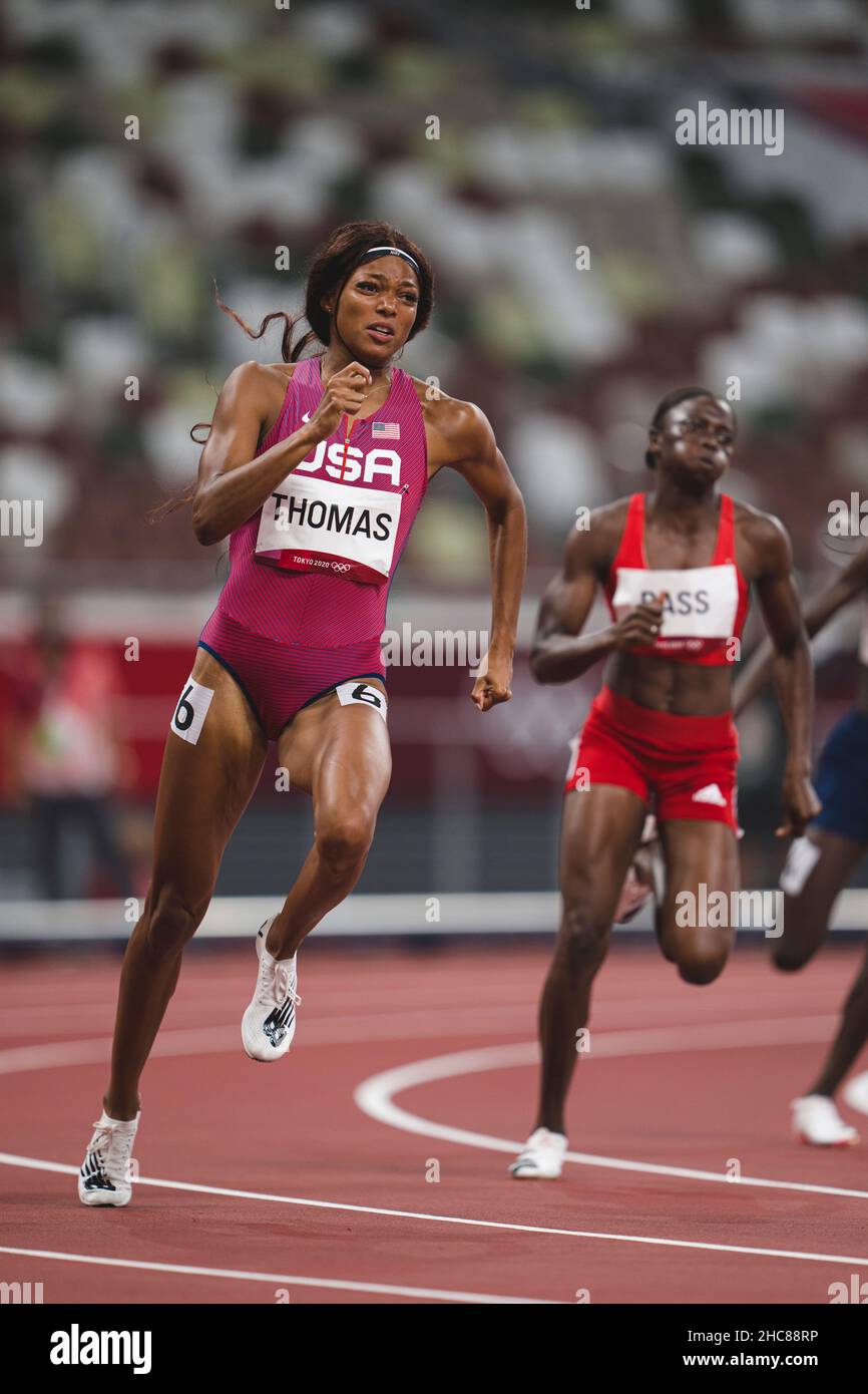 Gabrielle Thomas participating in the semi-final of the 200 meters of ...