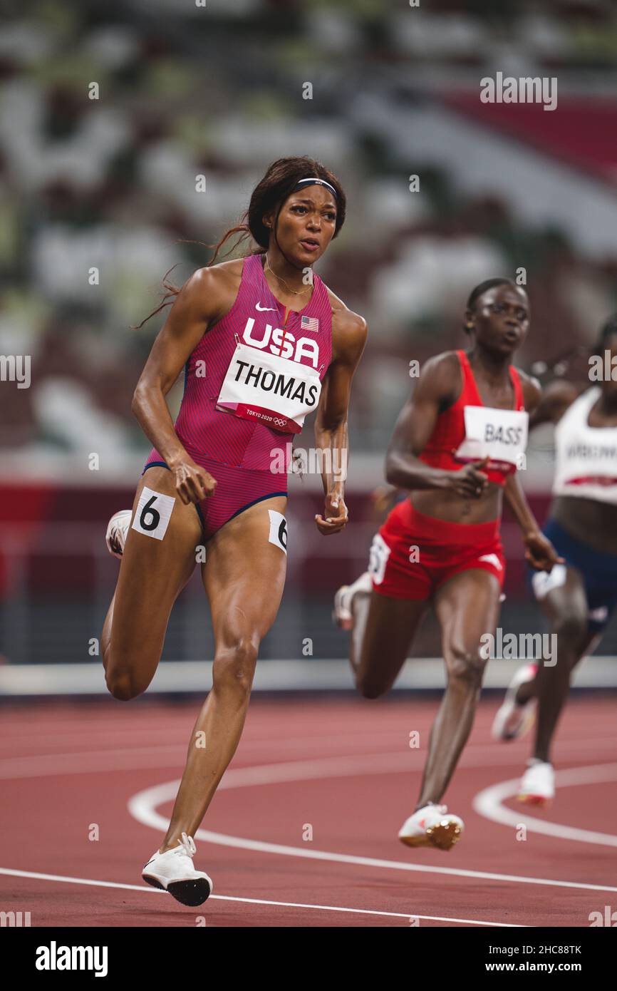 Gabrielle Thomas participating in the semi-final of the 200 meters of ...