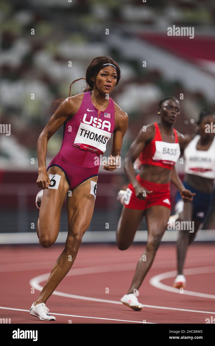Gabrielle Thomas participating in the semi-final of the 200 meters of ...