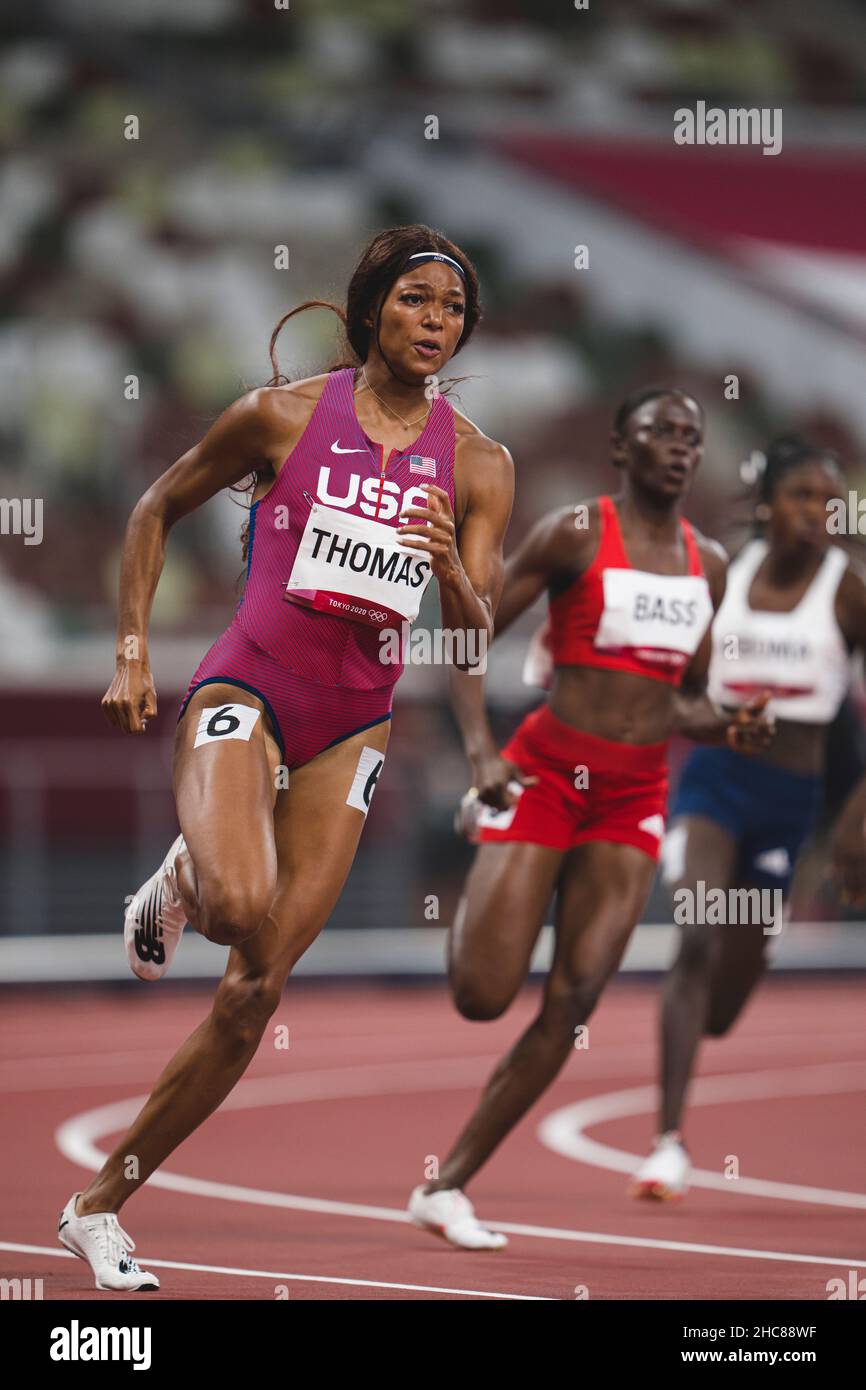 Gabrielle Thomas participating in the semi-final of the 200 meters of ...
