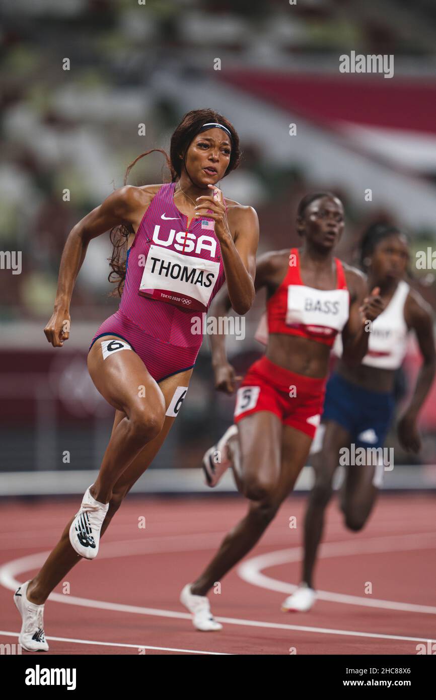Gabrielle Thomas participating in the semi-final of the 200 meters of ...