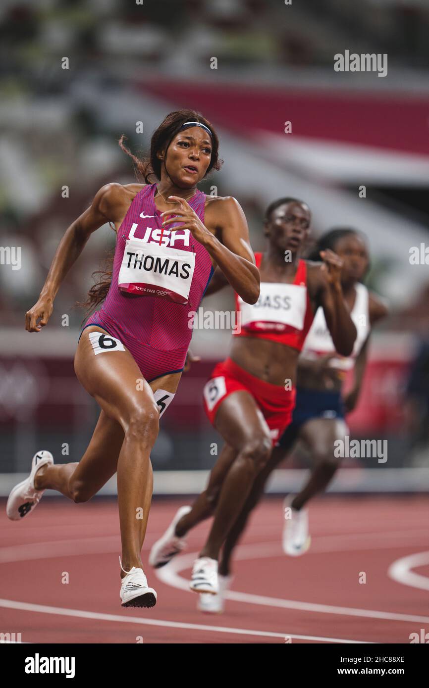 Gabrielle Thomas participating in the semi-final of the 200 meters of ...