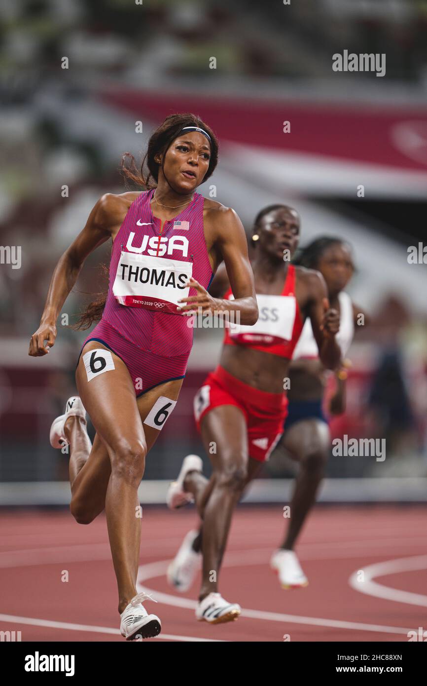 Gabrielle Thomas participating in the semi-final of the 200 meters of ...