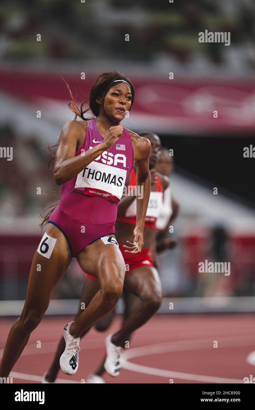 Gabrielle Thomas participating in the semi-final of the 200 meters of ...