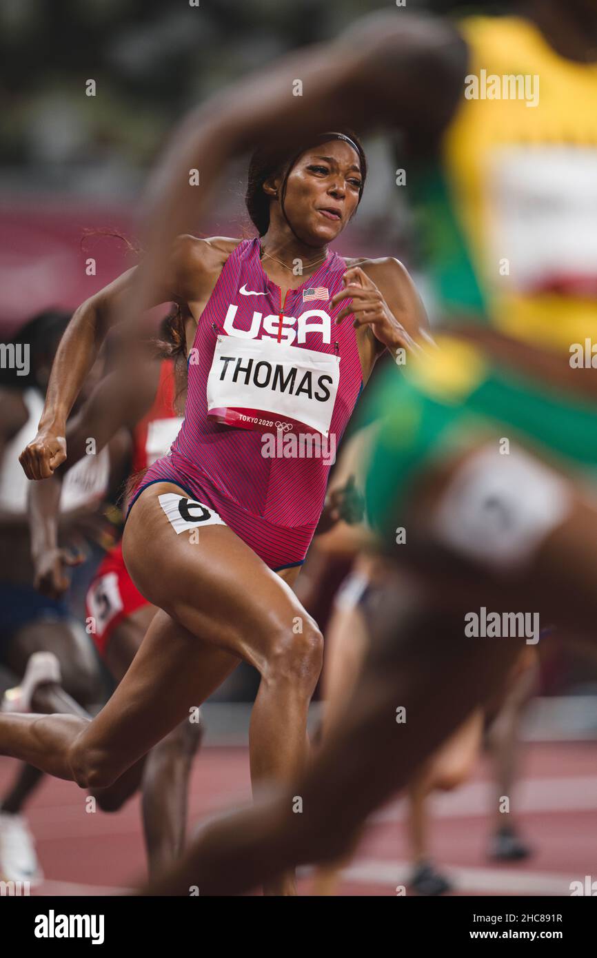 Gabrielle Thomas participating in the semi-final of the 200 meters of ...
