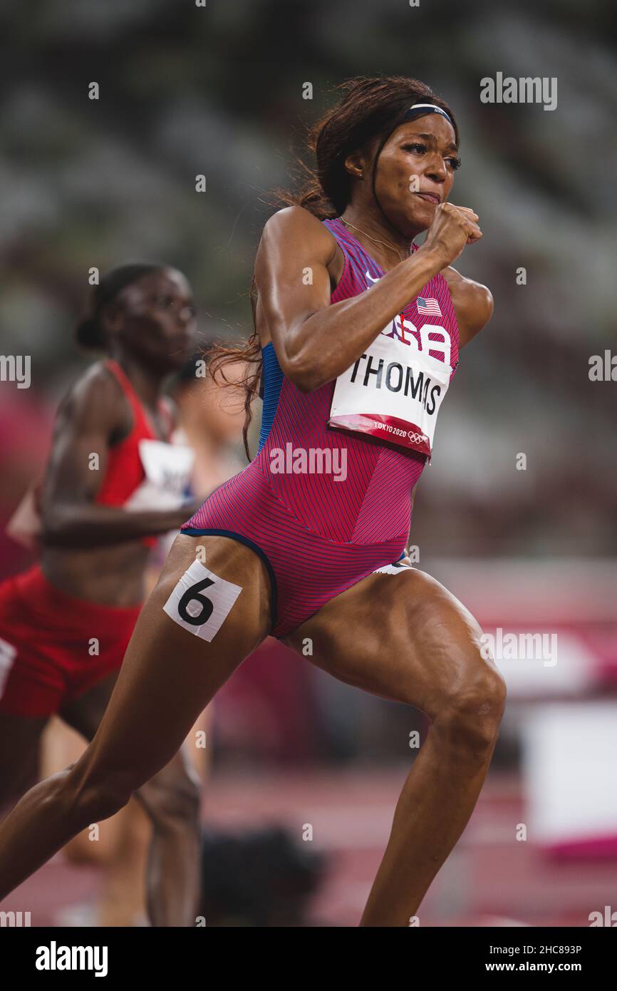 Gabrielle Thomas participating in the semi-final of the 200 meters of ...