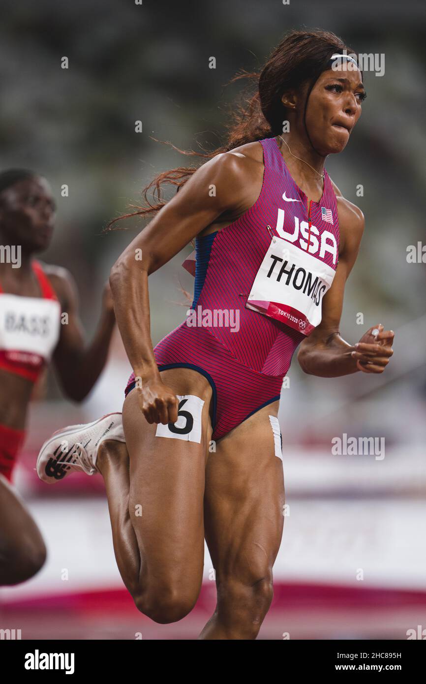 Gabrielle Thomas participating in the semi-final of the 200 meters of ...