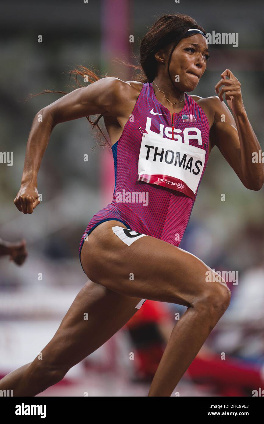 Gabrielle Thomas participating in the semi-final of the 200 meters of ...