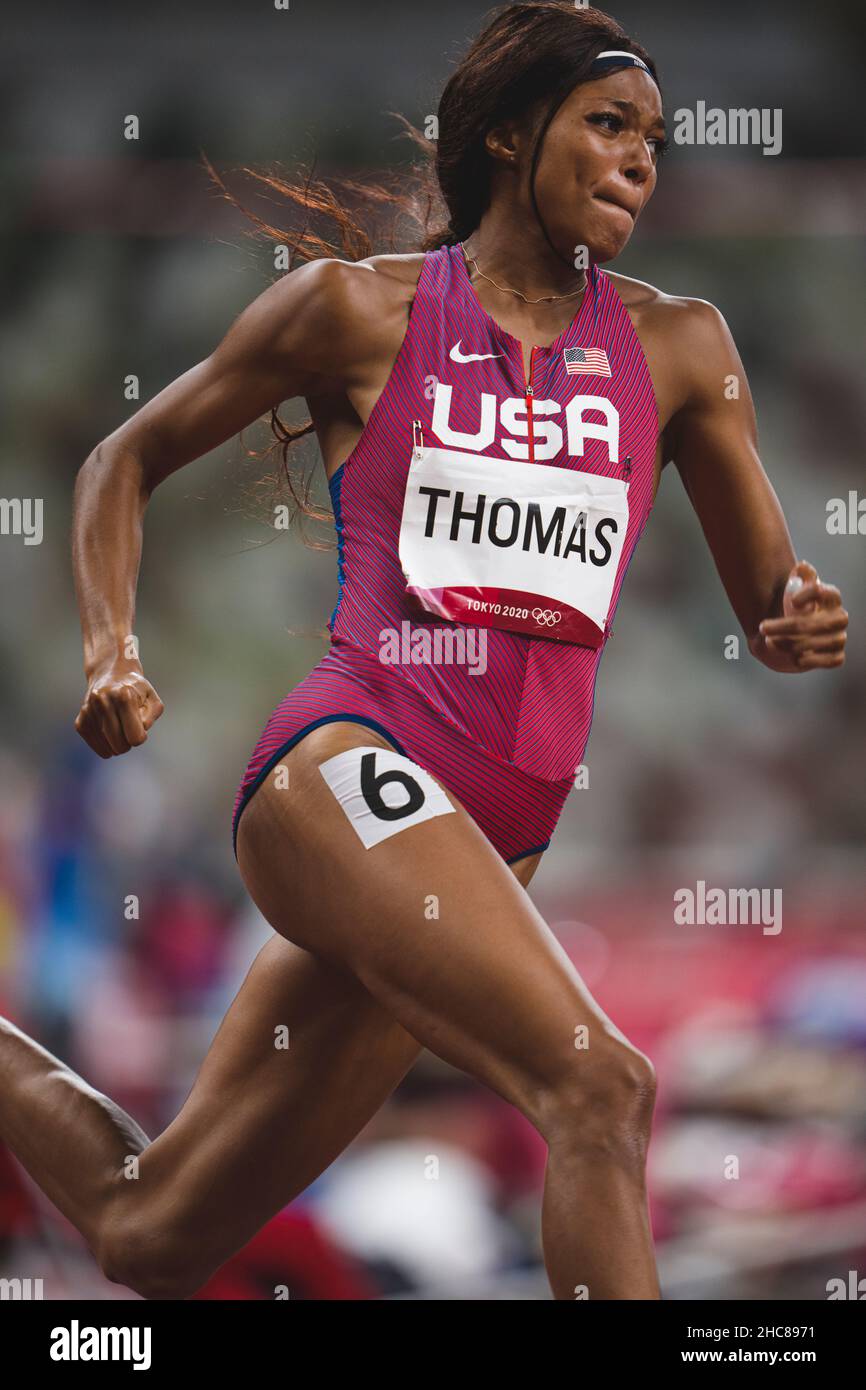 Gabrielle Thomas participating in the semi-final of the 200 meters of ...