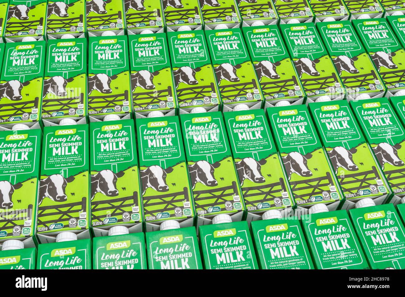 1 Litre paper carton units of ASDA own-label long-life UHT semi-skimmed ...