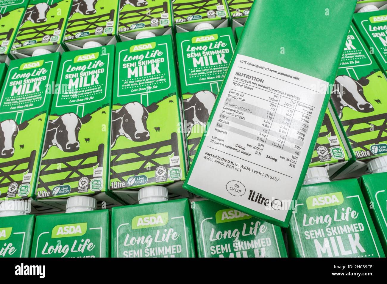 Shot of nutrition label of ASDA own-label long-life UHT semi-skimmed ...