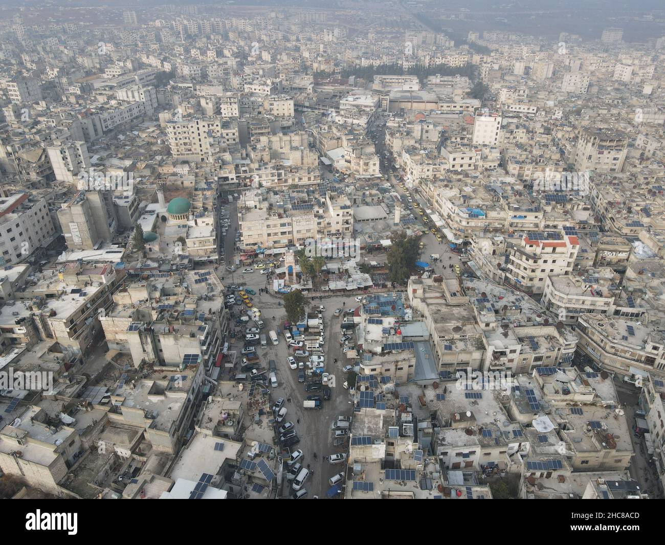 (Editors note image taken by a drone)An aerial view showing the city of ...