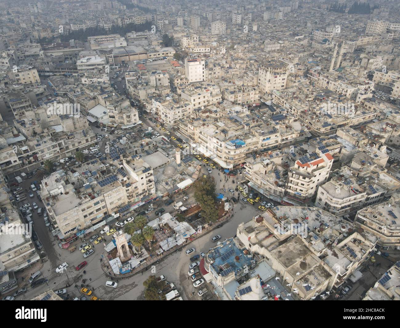 (Editors note image taken by a drone)An aerial view showing the city of ...