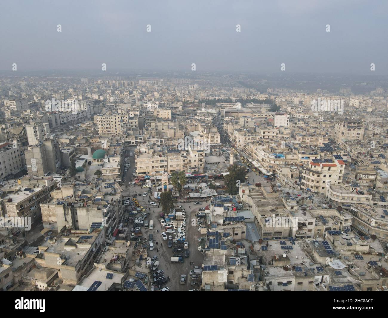 (Editors note image taken by a drone)An aerial view showing the city of ...