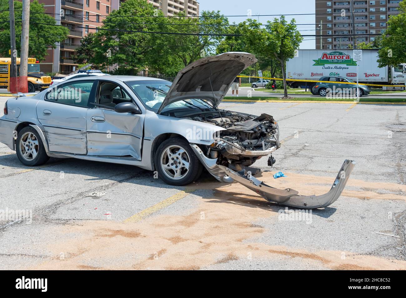 Toronto, Canada - July 3, 2015: Weird cars collision in parking lot ...
