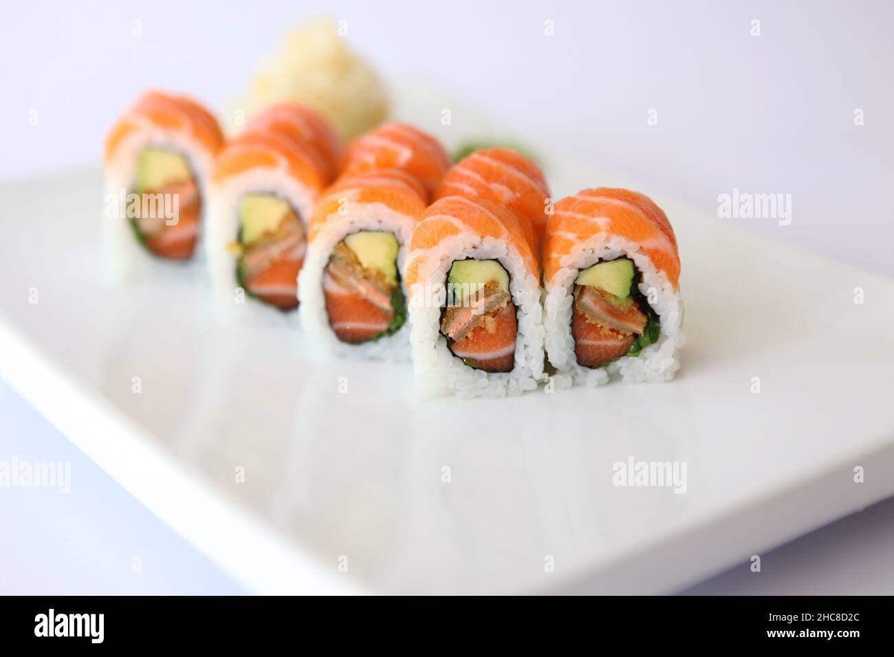 Salmon Inside out Sushi Stock Photo - Alamy