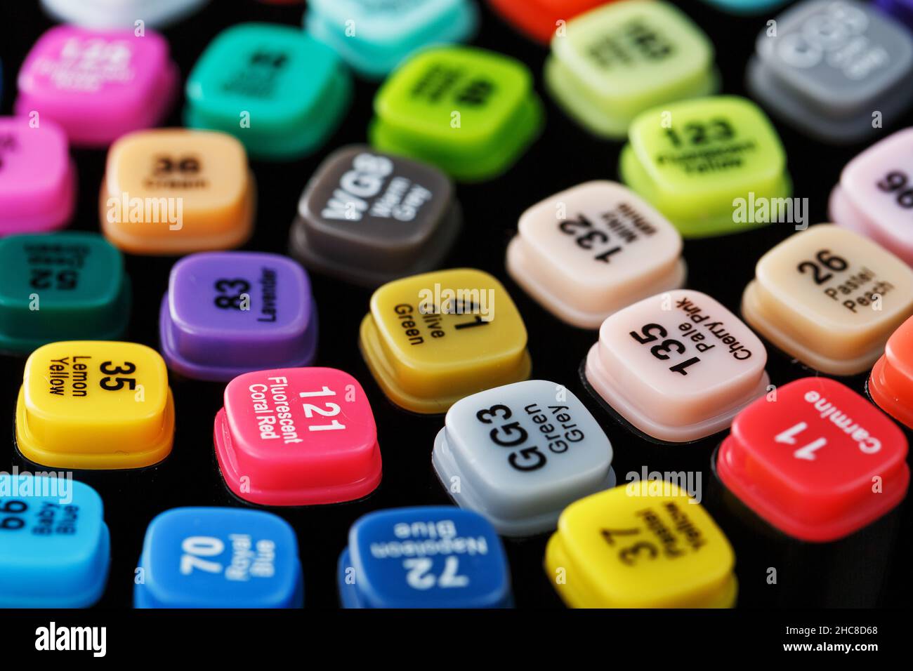 Professional markers for sketching close-ups of different colors. Full ...