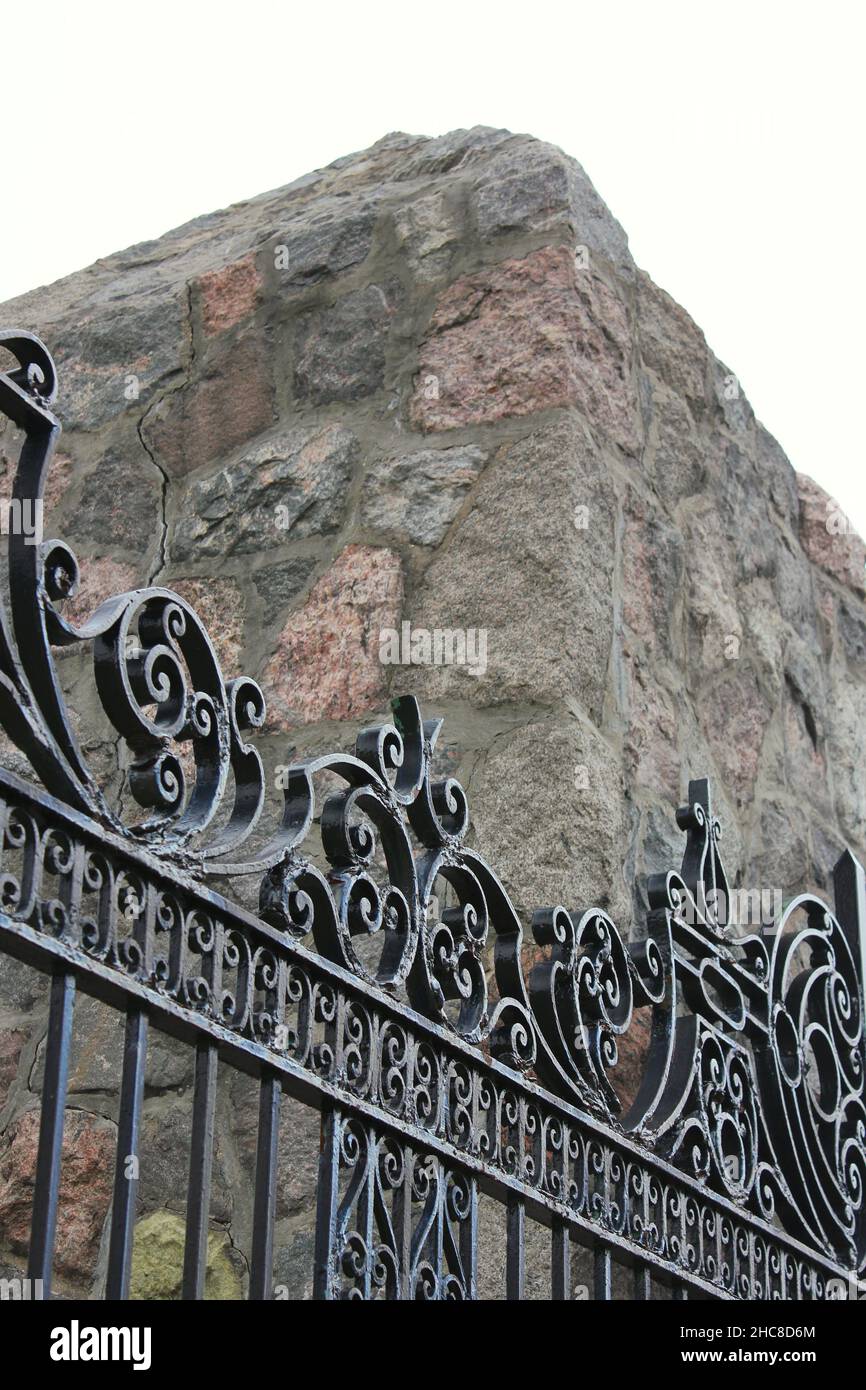 Old stone wall built from huge granite boulders, stones, and rocks ...