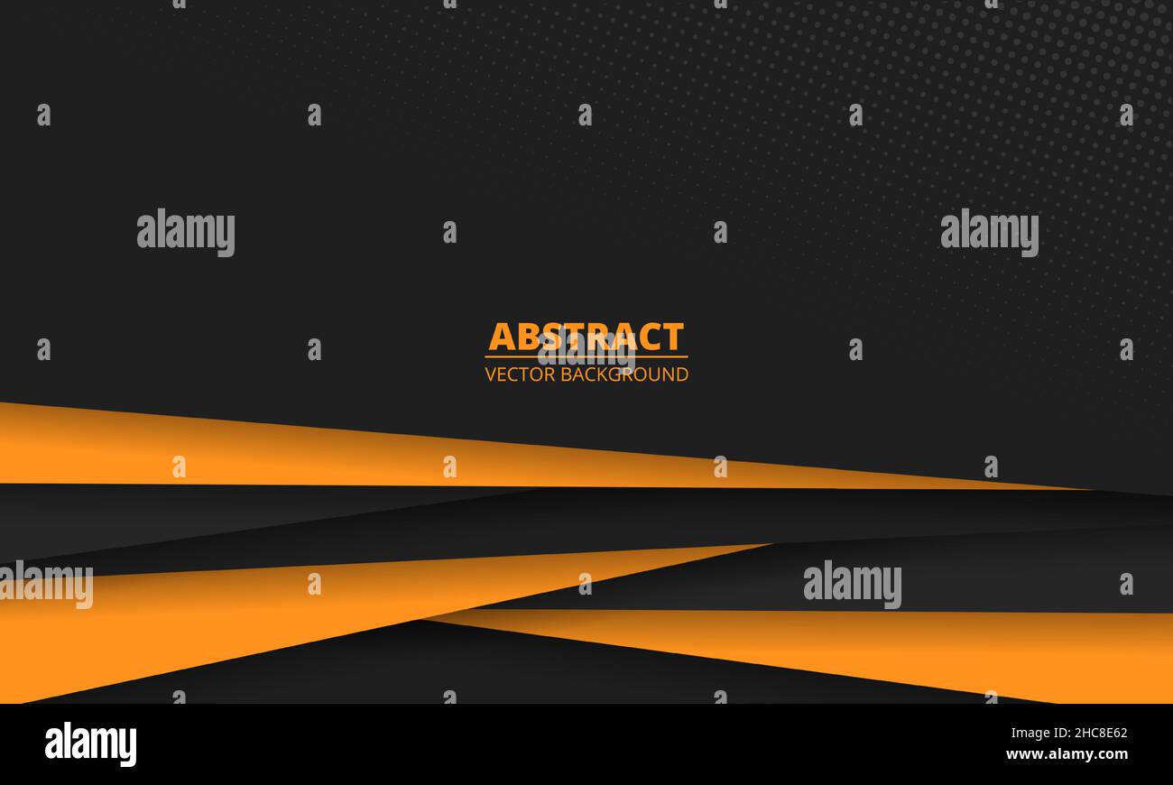 Dark grey and orange abstract 3d vector background with bright diagonal ...
