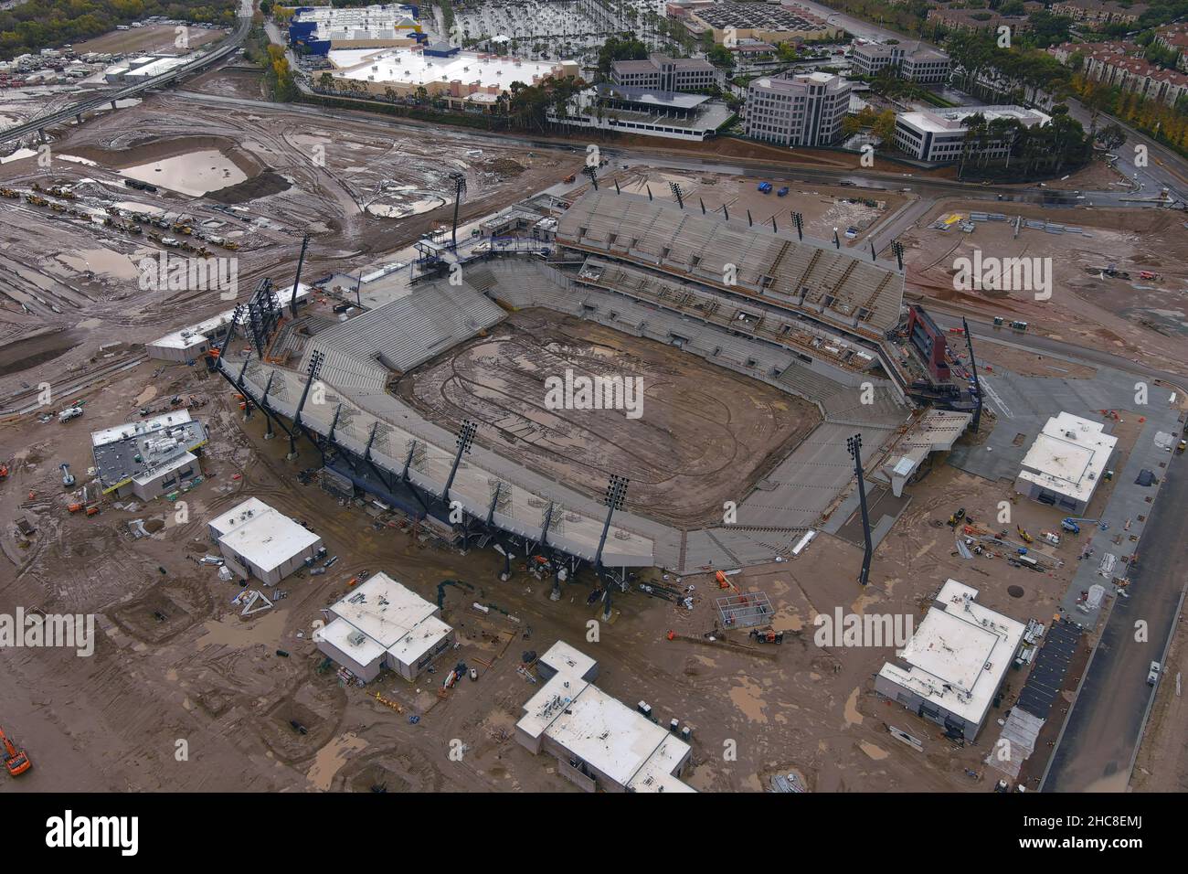 An aerial view of the Snapdragon Stadium construction site on the campus of San Diego State ...