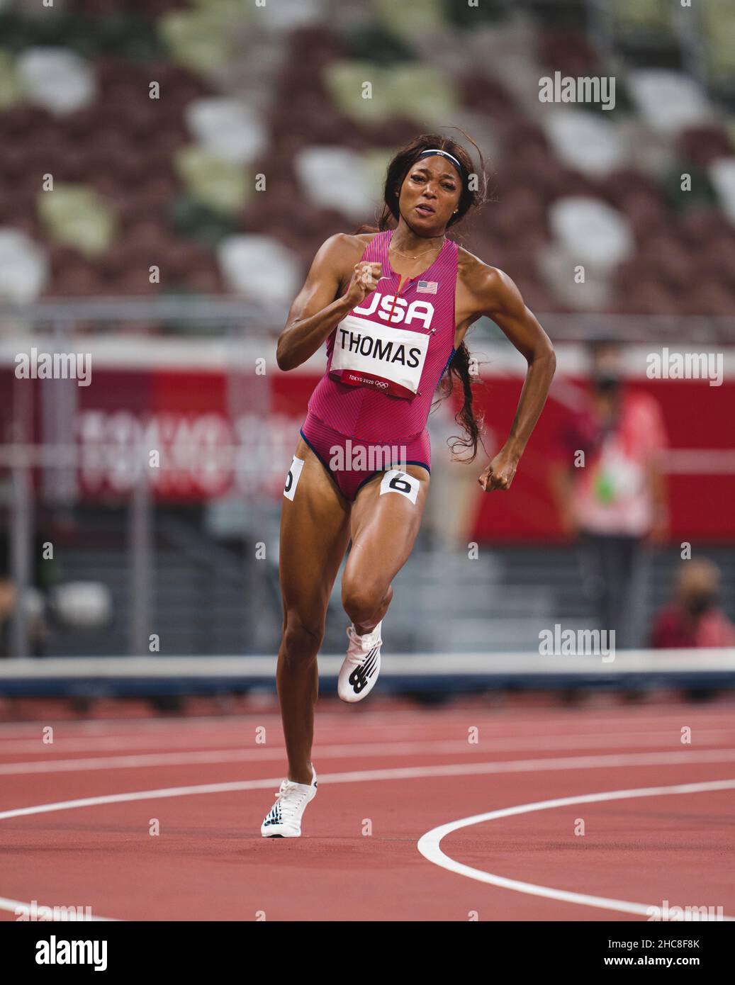 Gabrielle Thomas participating in the semi-final of the 200 meters of ...