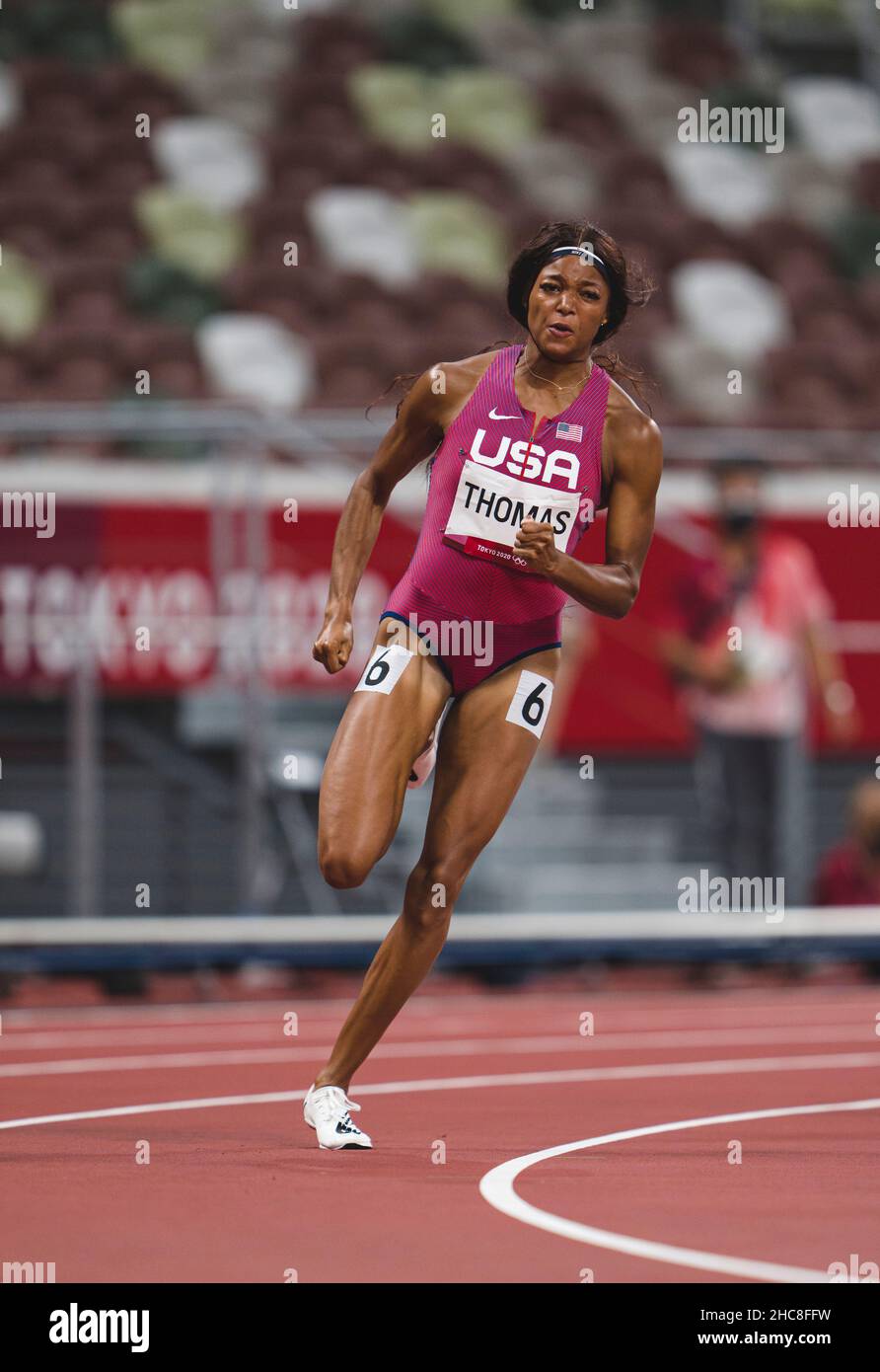 Gabrielle Thomas participating in the semi-final of the 200 meters of ...