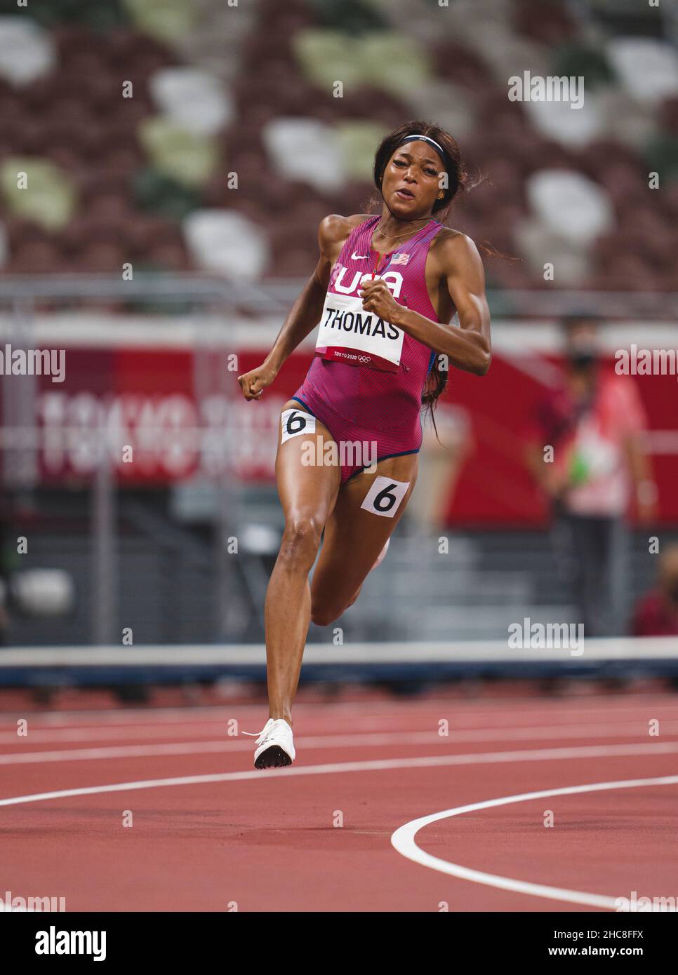 Gabrielle Thomas participating in the semi-final of the 200 meters of ...